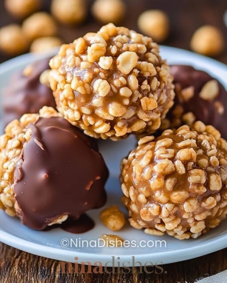 Peanut Butter Balls with Chocolate Rice Krispies