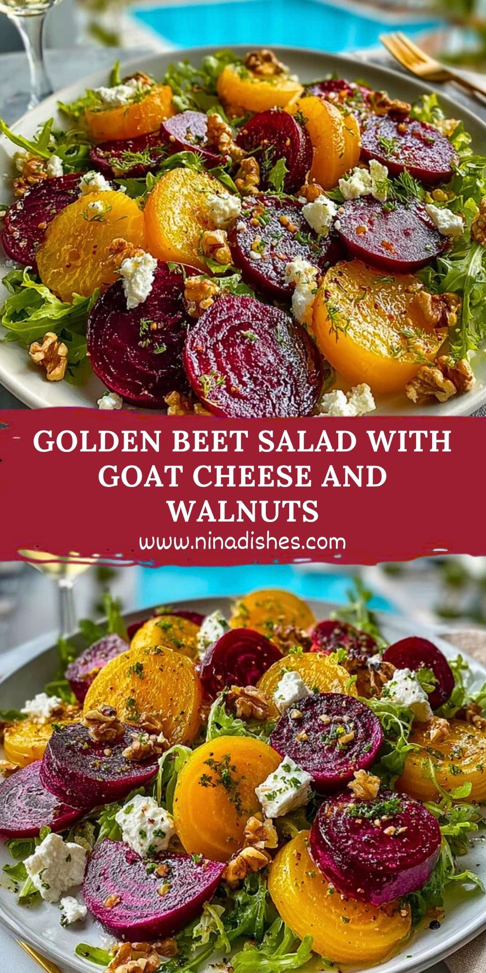 Golden Beet Salad with Goat Cheese and Walnuts