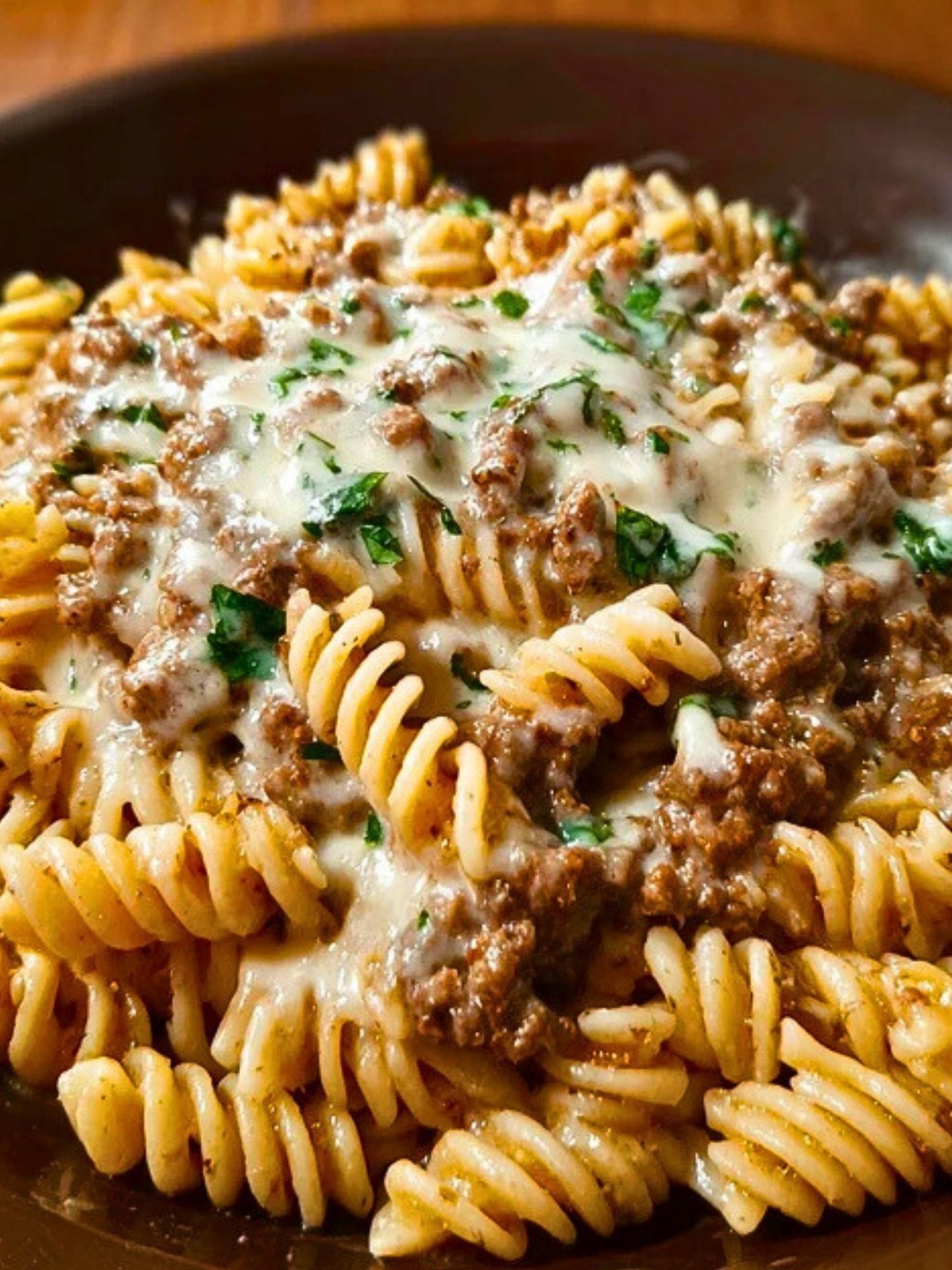Beef and Rotini in Garlic Parmesan Sauce