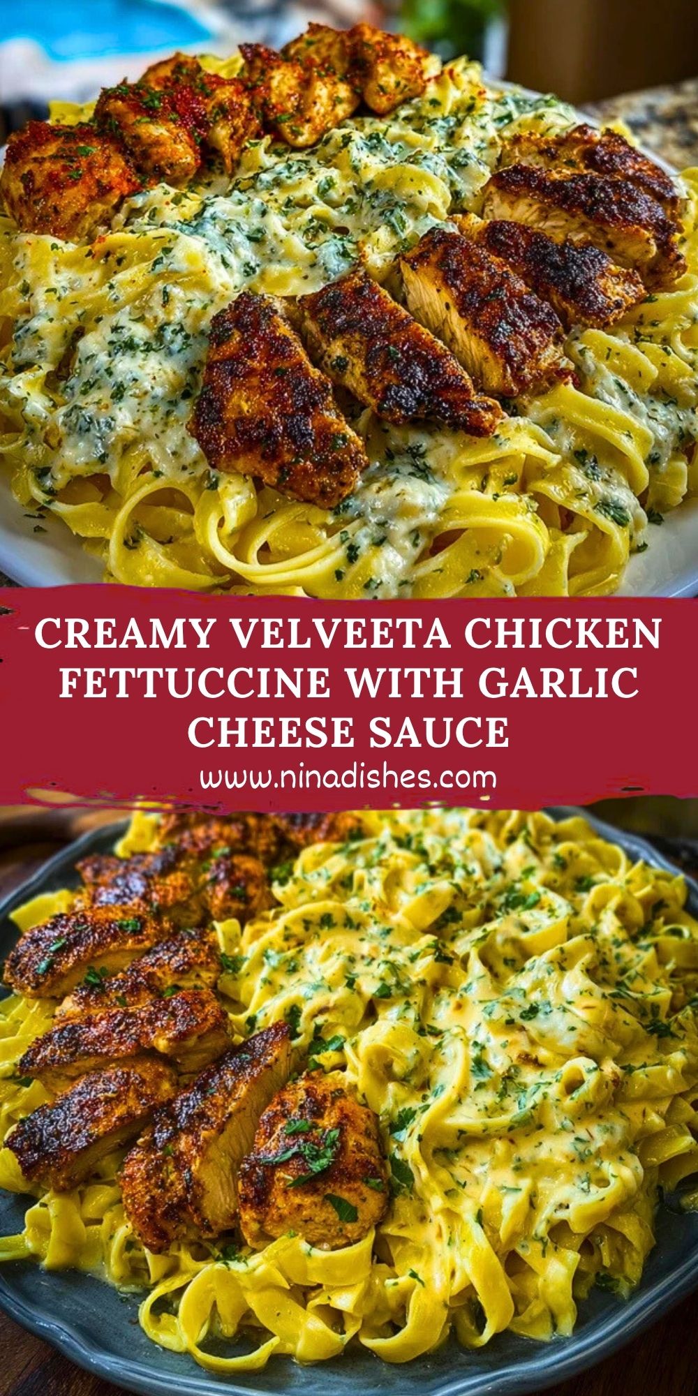 Creamy Velveeta Chicken Fettuccine with Garlic Cheese Sauce
