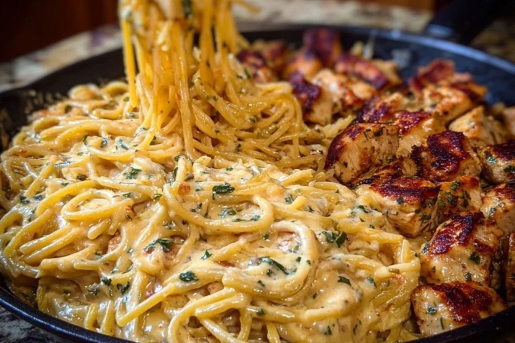 Creamy Velveeta Chicken Spaghetti with Mozzarella Garlic Cheese Sauce