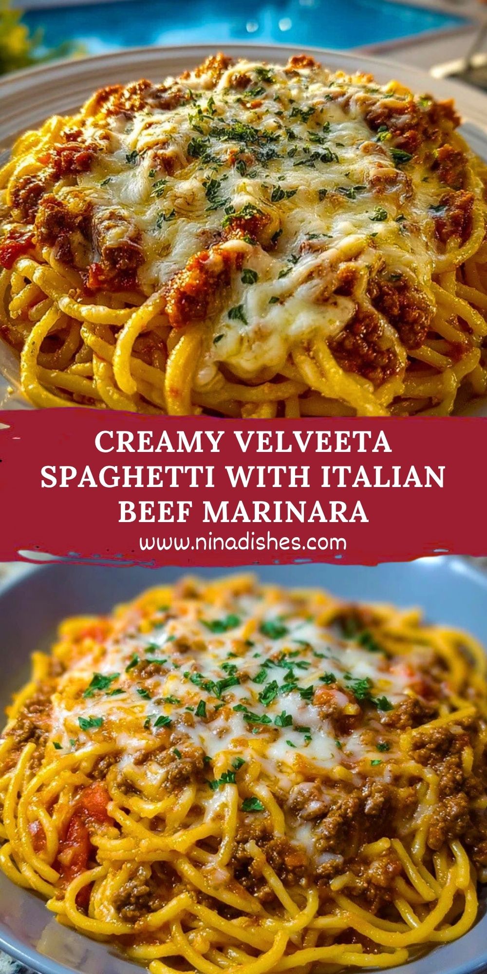 Creamy Velveeta Spaghetti with Italian Beef Marinara